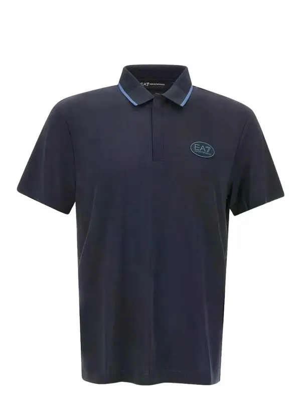 EA7 Contrast-trim Logo Polo Shirt - Blue