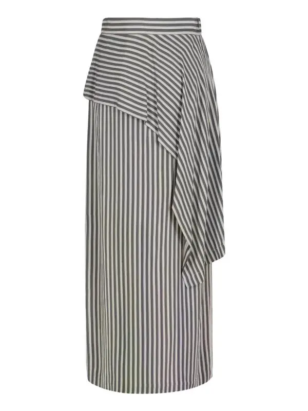 TELA Tilda Striped Ruffled Midi Skirt - Black