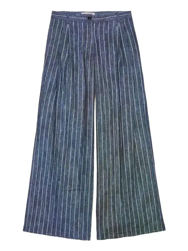 ERMANNO FIRENZE Pinstripe Pleated Wide Leg Pants - Blue