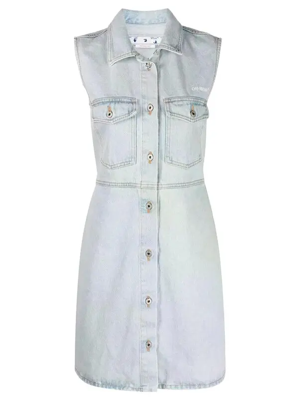 Off-White Logo-print Denim Shirt Dress - Blue