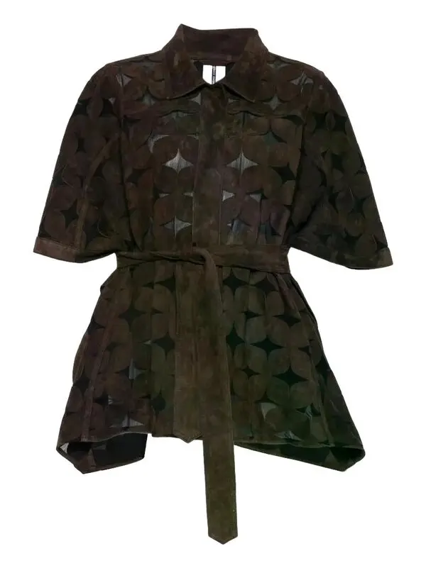 SWORD 6644 Belted Suede Jacket - Brown