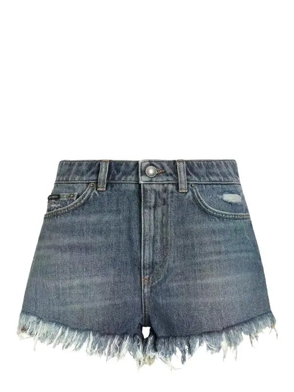 Dolce & Gabbana Distressed Denim Shorts With Frayed Hem - Blue
