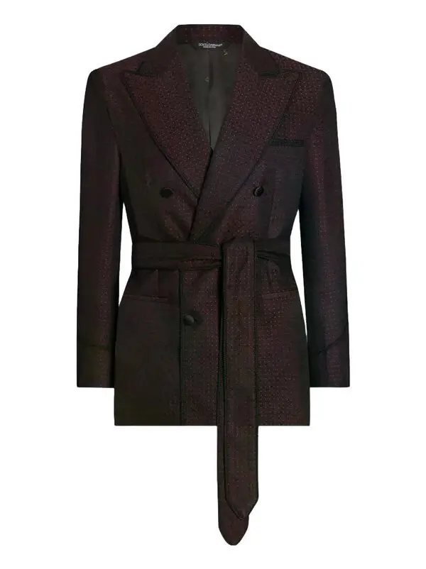 Dolce & Gabbana Double-breasted Jacket In Micro-pattern Jacquard - Red