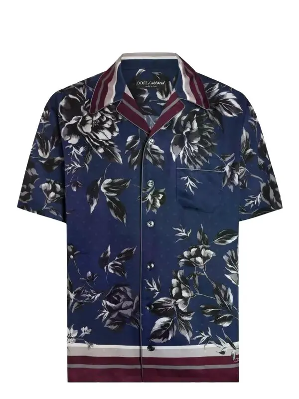 Dolce & Gabbana Peony-print Hawaii Twill Shirt - Blue