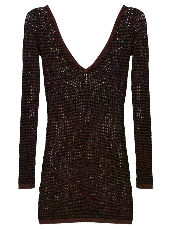 Bond Eye Long-sleeve V-neck Mini Dress - Brown
