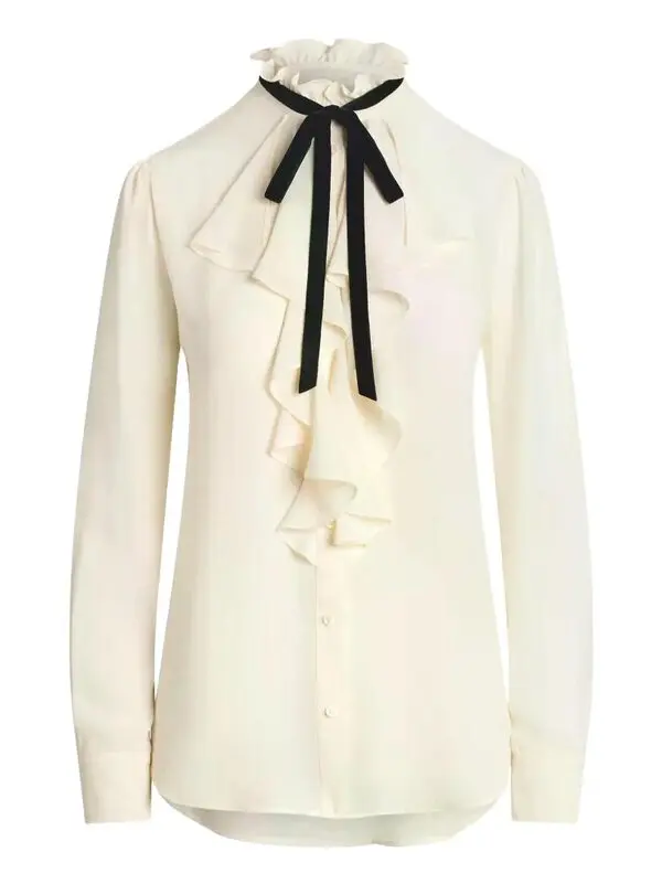 Ralph Lauren Ruffled Neck Blouse - Neutrals