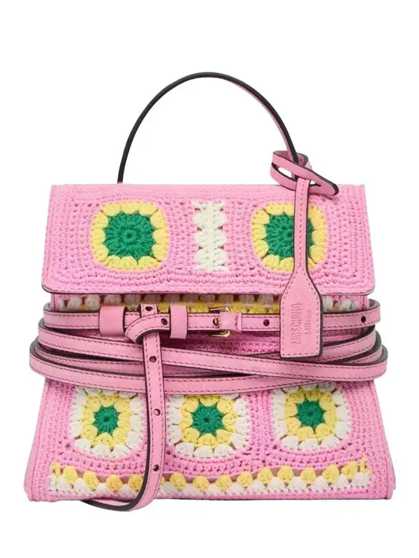 Moschino Floral Appliqued Crochet And Suede Tote Bag - Pink