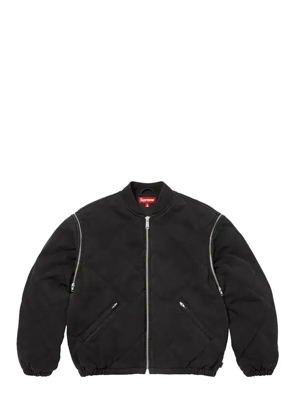 Supreme Quilted Design Bomber Jacket With Zip-off Sleeves - Black