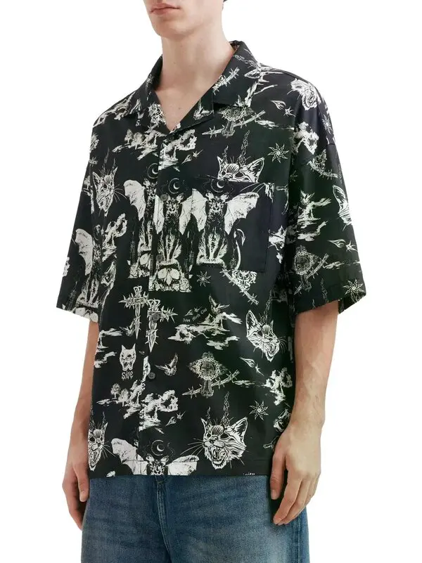 FIVE CM Buttoned Graphic Print Shirt - Black
