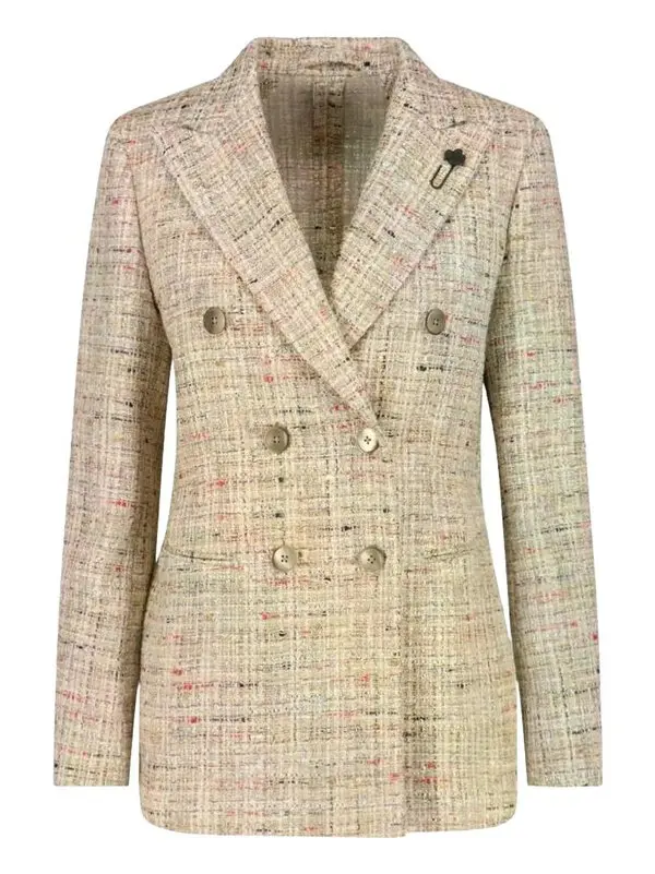 LARDINI Double-breasted Tweed Blazer - Neutrals