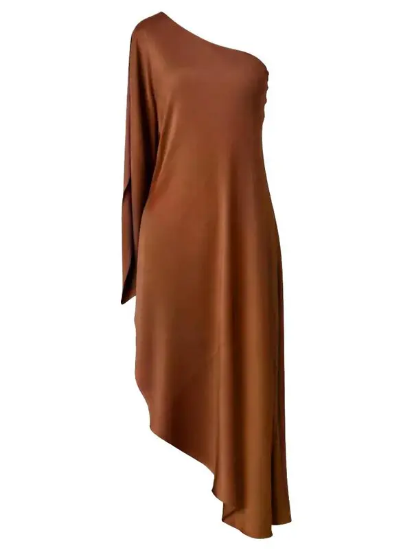NOUVELLE SILK95FIVE Asymmetric One-shoulder Dress - Brown