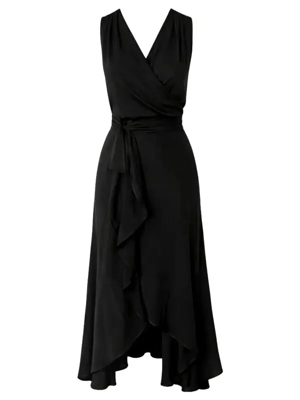 NOUVELLE SILK95FIVE Shangri La Ruffled V-neck Maxi Dress - Black