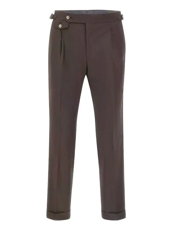 BARBA NAPOLI Front Pleats Side Buckle Trousers - Brown