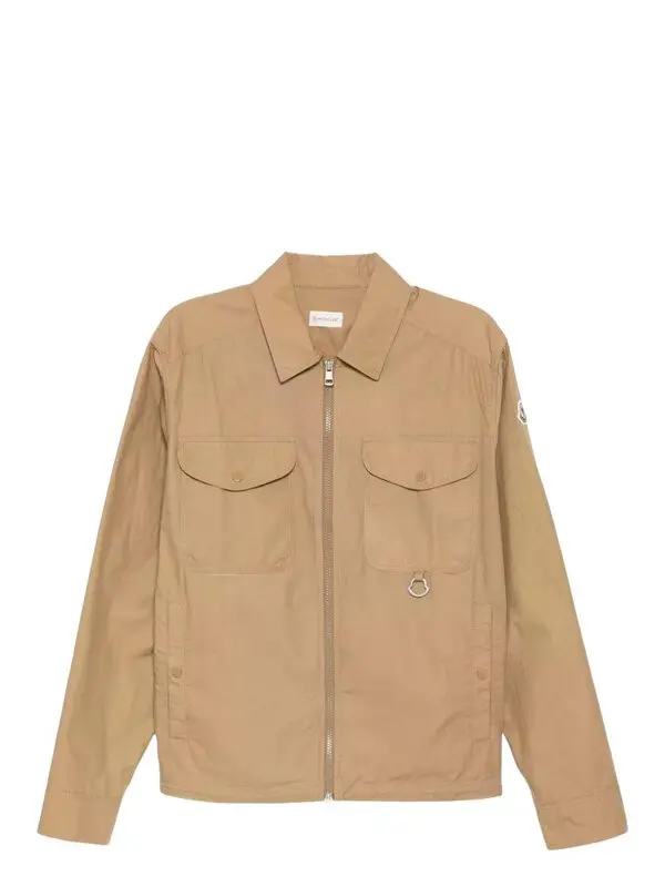 Moncler Zip-up Logo Embroidered Jacket - Brown