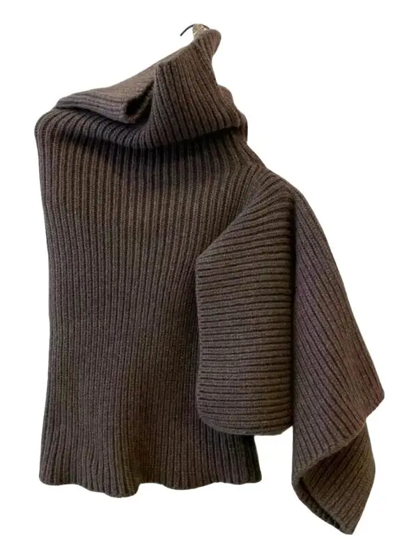Rick Owens Turtleneck Ribbed Knit Top - Brown