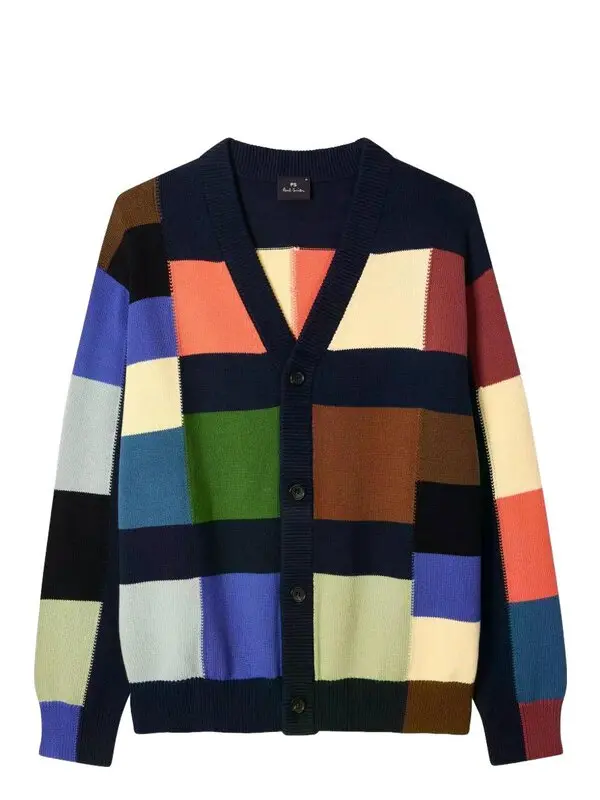 Paul Smith Patchwork V-neck Cardigan - Blue