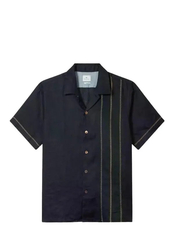 Paul Smith Casual-fit Piece-dyed Shirt With Embroidery - Blue