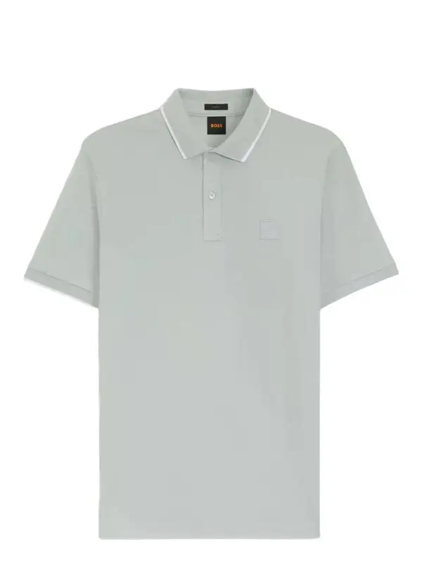 BOSS Logo-patch Slim-fit Polo Shirt In Stretch Cotton - Grey