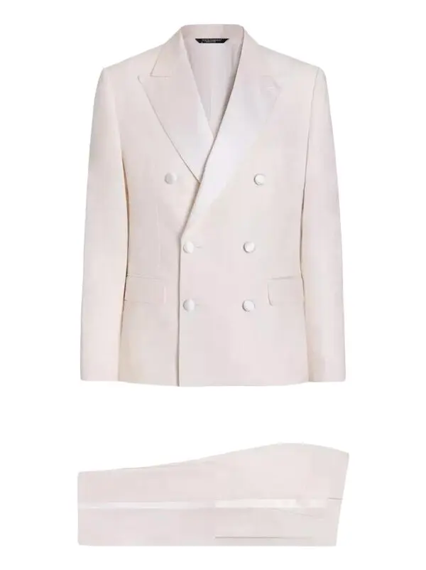Dolce & Gabbana Double-breasted Suit In Linen Canvas - Neutrals