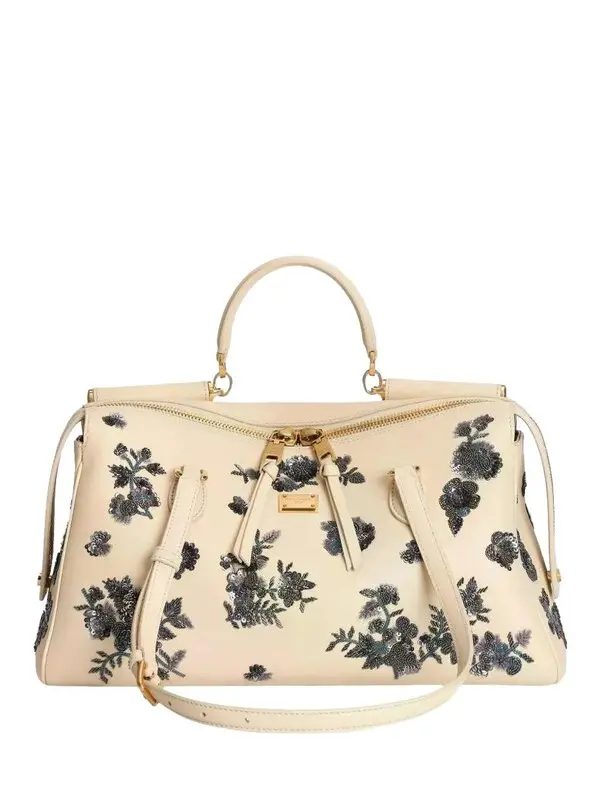 Dolce & Gabbana Medium Vittoria Embroidered Handbag - Neutrals