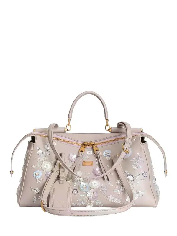 Dolce & Gabbana Medium Vittoria Embroidered Handbag - Grey