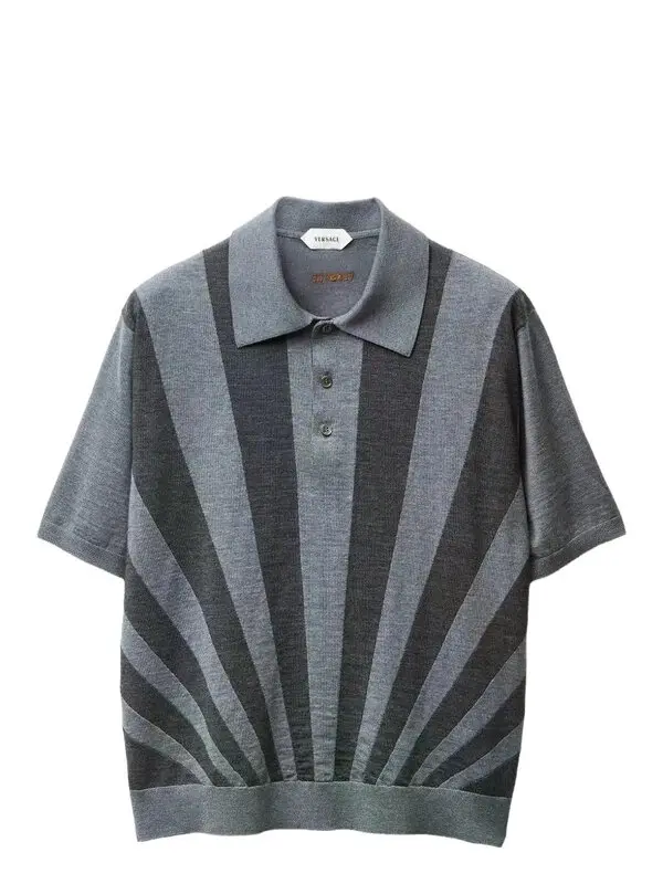 Versace Embroidered Intarsia Wool Knit Polo - Grey