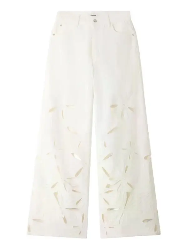 Sandro Floral Cutout Wide-leg Jeans - White