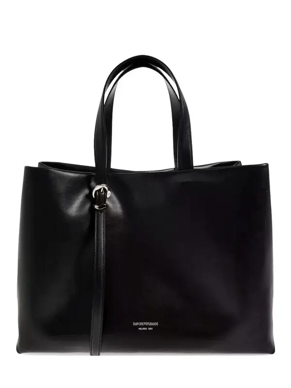 Emporio Armani Bovine Leather Buckle Tote Bag - Black