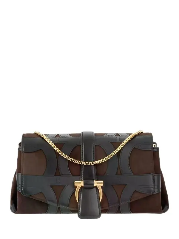 FERRAGAMO Mia Suede Crossbody Bag With Gancini Clasp - Brown