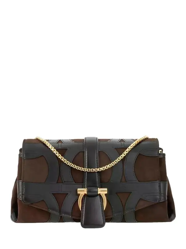 FERRAGAMO Mia Suede Crossbody Bag With Gancini Clasp - Brown