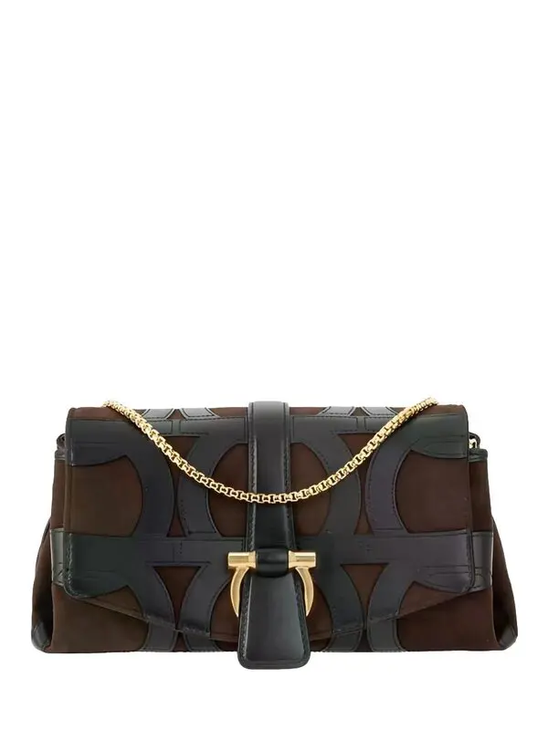 FERRAGAMO Mia Suede Crossbody Bag With Gancini Clasp - Brown