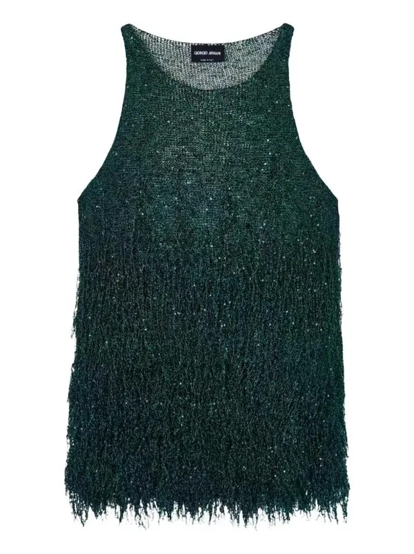 Giorgio Armani Sleeveless Fringed Top - Green