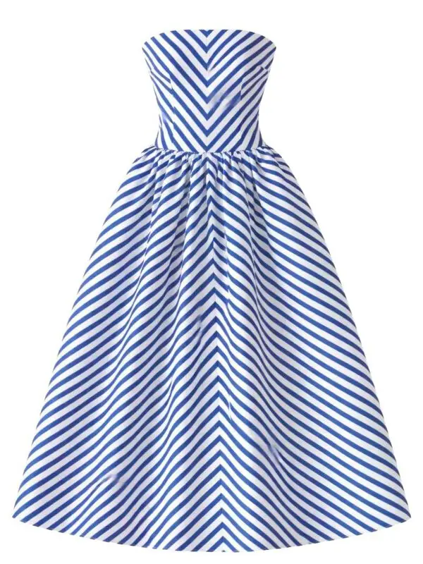 SELF-PORTRAIT Striped A-line Midi Dress - Blue