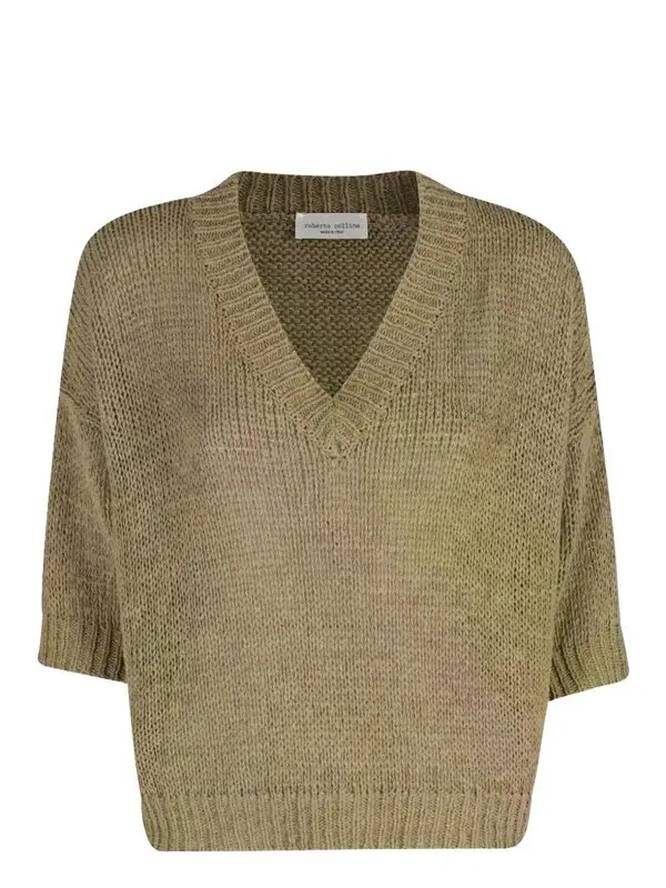 ROBERTO COLLINA V-neck Short-sleeve Sweater - Green
