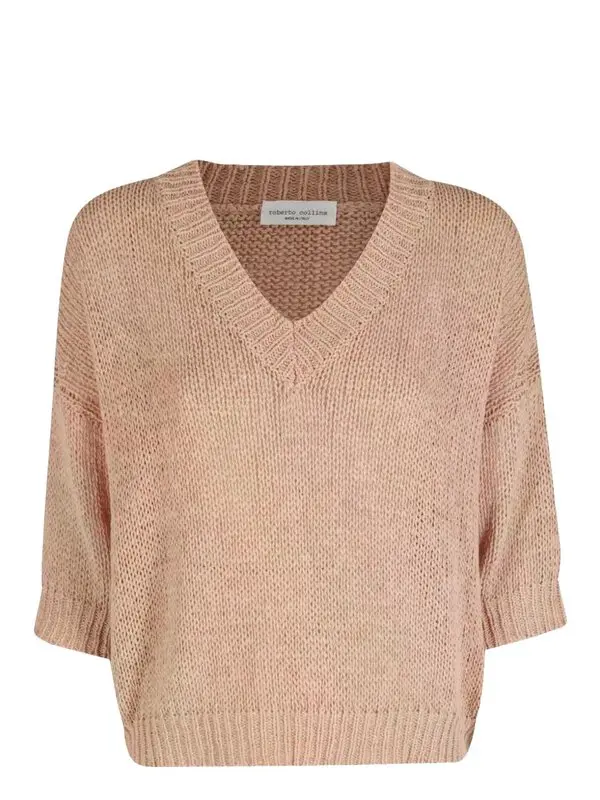 ROBERTO COLLINA V-neck Short-sleeve Sweater - Neutrals