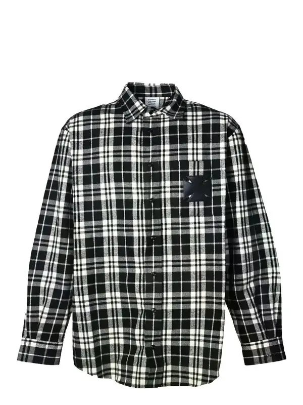 Vetements Checked-pattern Flannel Shirt With Leather Patch - Black