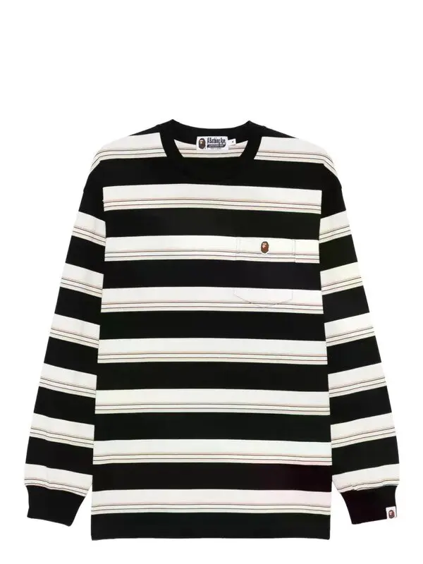 A BATHING APE Striped Chest-pocket T-shirt - Black