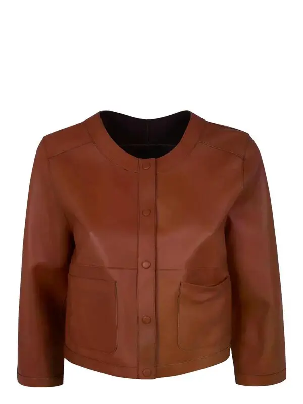 THE JACKIE LEATHERS Leather Buttoned Jacket - Brown