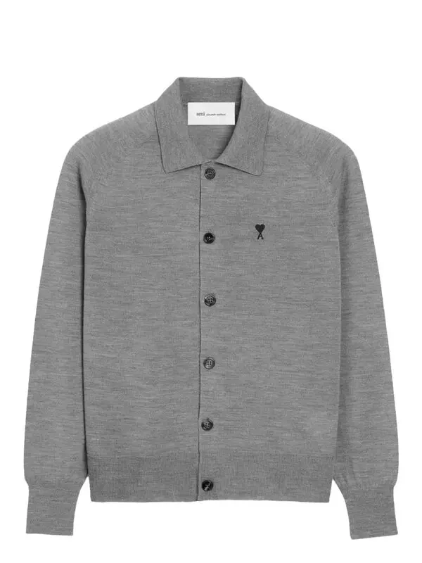 AMI Paris De Coeur Long-sleeve Cardigan - Grey