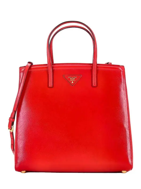 Prada Slim Convertible Vernice Saffiano Leather Medium Tote Bag - Red