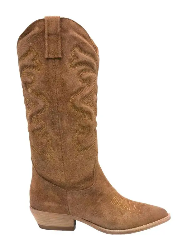 JULIE DEE Embroidered Cowboy Boots - Brown