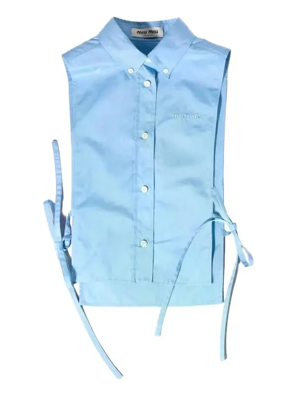 Miu Miu Sleeveless Poplin Shirt With Side Ties - Blue