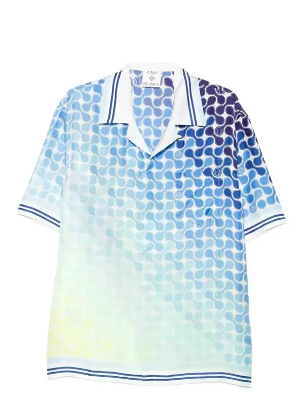 Casablanca Tennis Tile Cuban Patterned Shirt - Blue