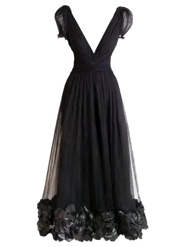 GEMY MAALOUF Puffed-shoulder Midi Dress - Black