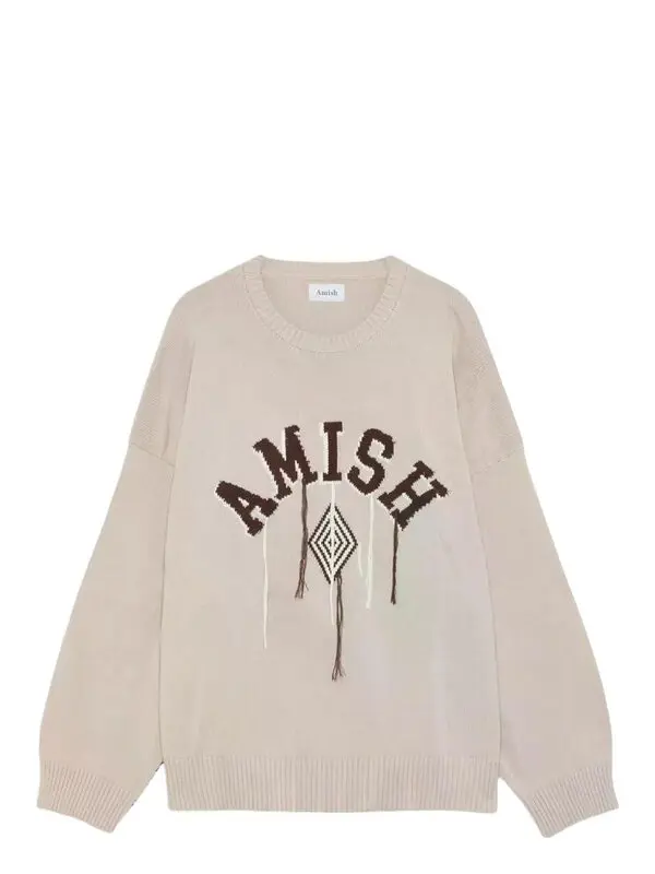 AMISH SUPPLIES Fray Graphic Print Crew-neck Sweater - Neutrals
