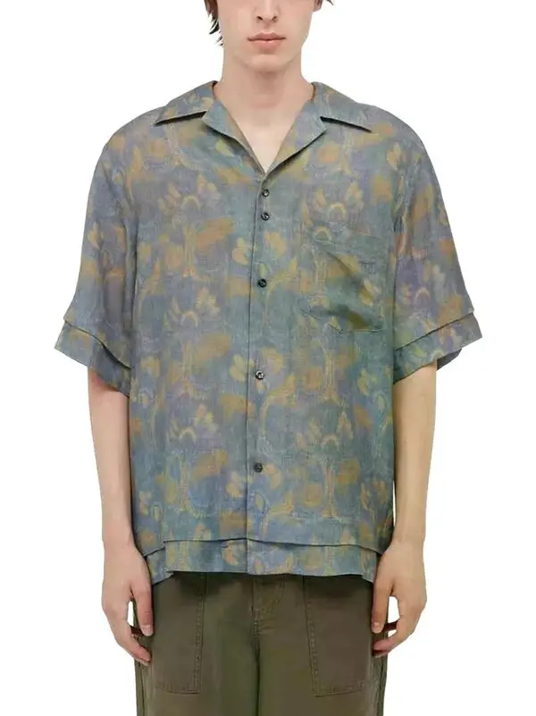WALES BONNER Short-sleeve Pattern Shirt - Blue