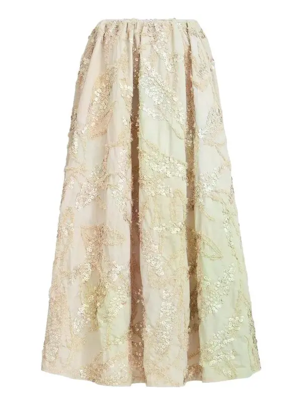 Brunello Cucinelli Sequined Embroidery Midi Skirt - Neutrals