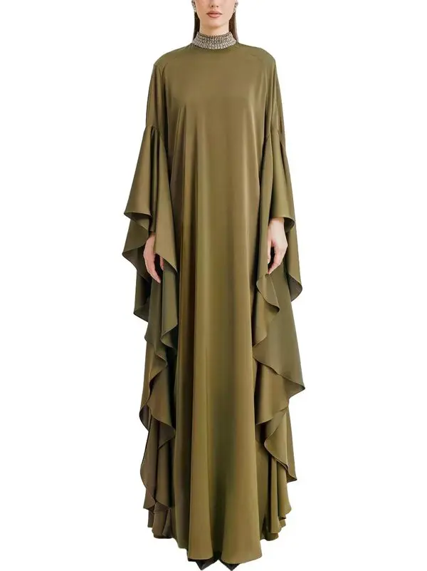GEMY MAALOUF Beaded-collar Ruffled Maxi Dress - Green
