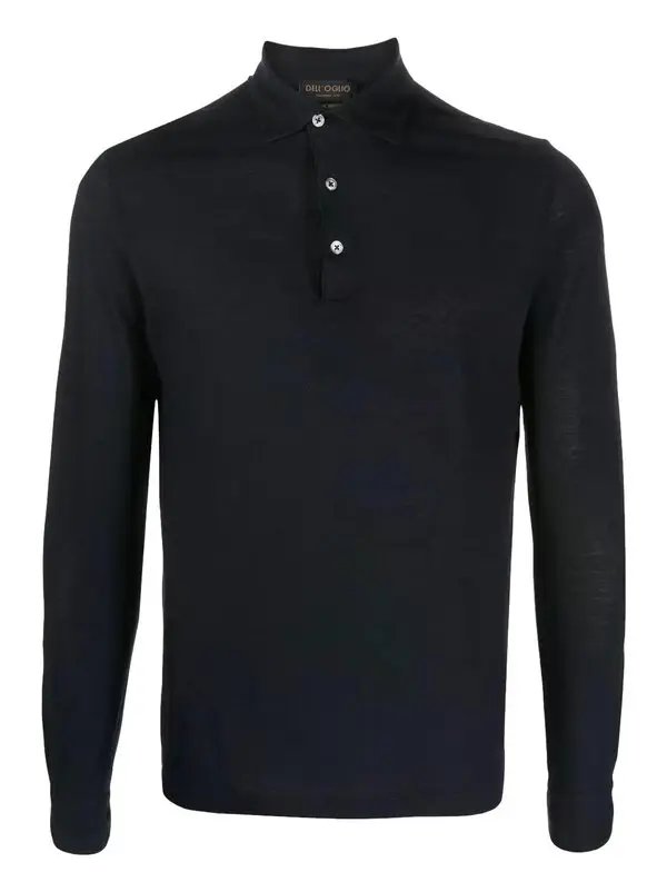 DELL'OGLIO Long-sleeve Cotton Polo Shirt - Blue
