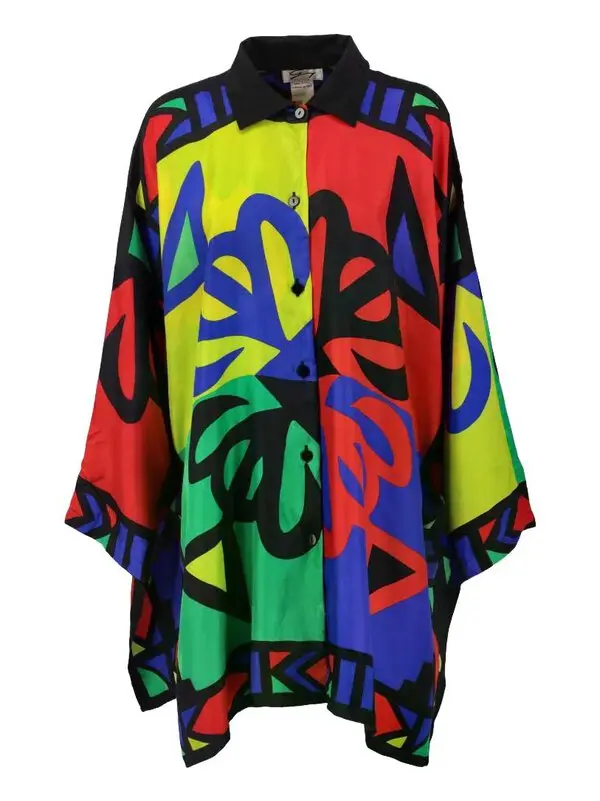 GENNY 1990s Patterned Silk Blouse - Red